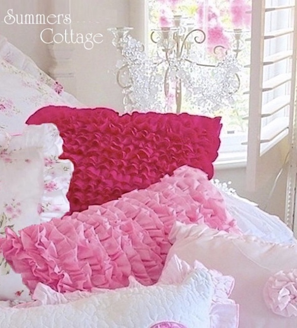 ROMANTIC SHADES OF PINK RUFFLES & FLOWERS PILLOWS COTTAGE HOMES
