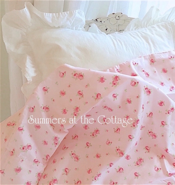 BELLA PINK ROSES ON BLISSFUL PINK COTTAGE CHIC SHEET SET