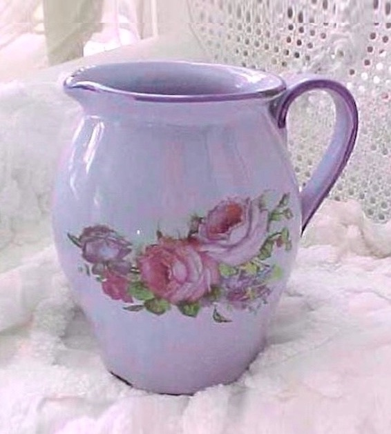 LAVENDER FIELDS TUSCAN COTTAGE PINK ROSES PITCHER VASE